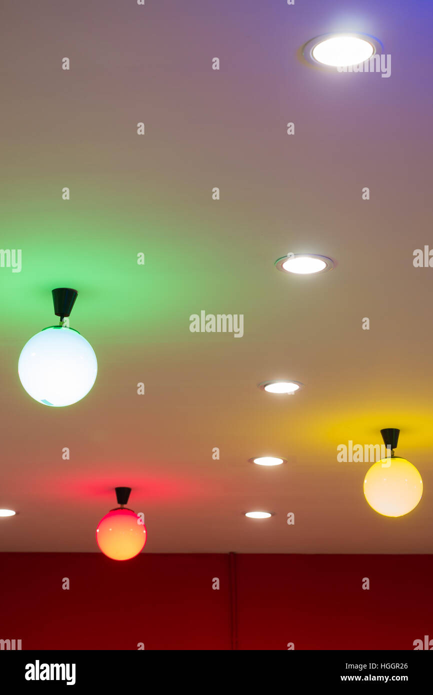 Colorful bulbs lighting on Backgrounds and textures wall Stock Photo ...