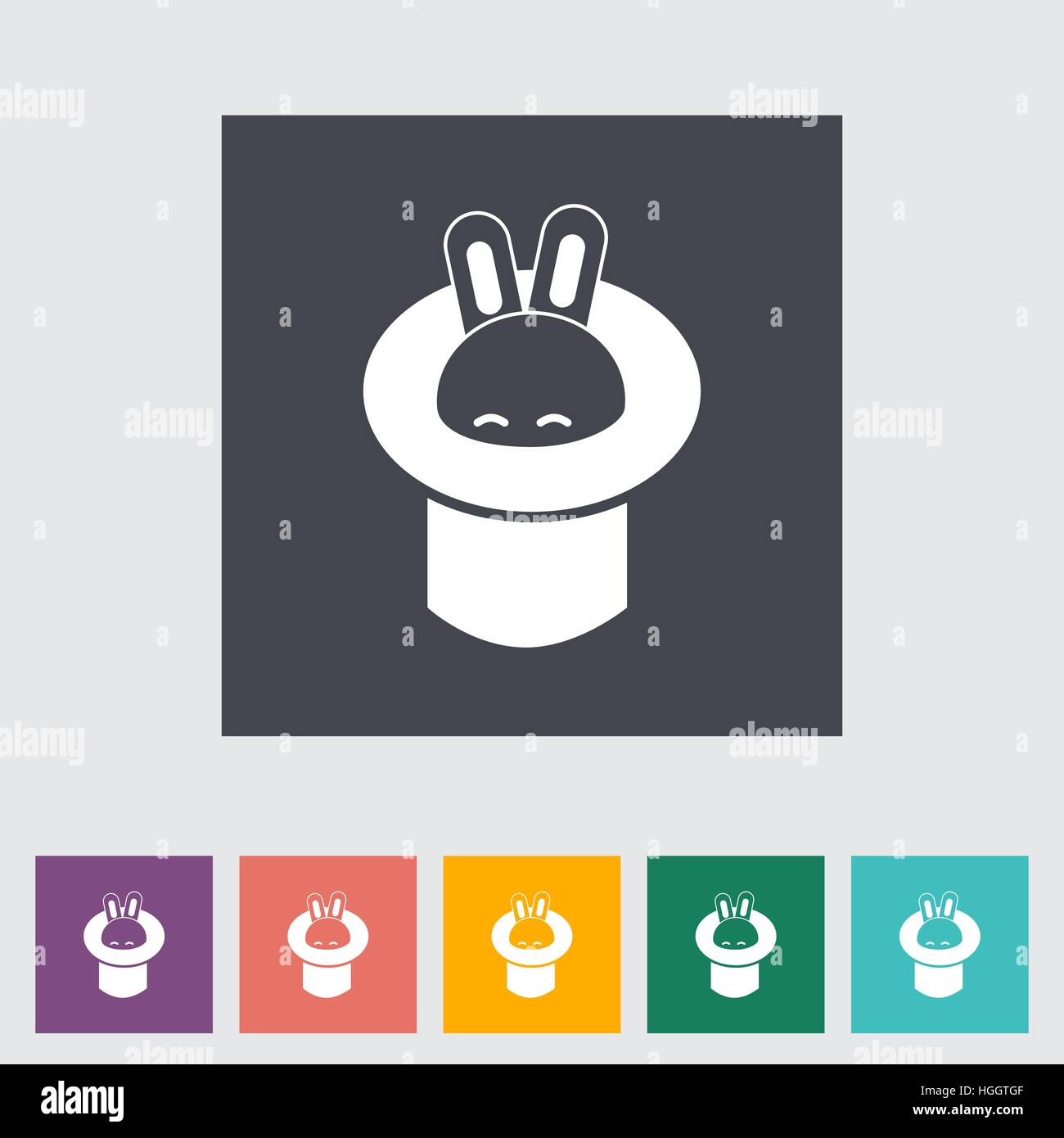 Rabbit in magician hat. Single flat icon on the button. Vector ...
