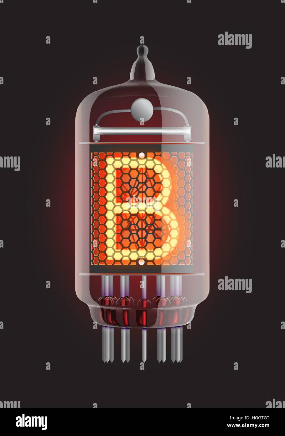 Nixie tube indicator. Letter "B" from retro, Transparency guaranteed ...