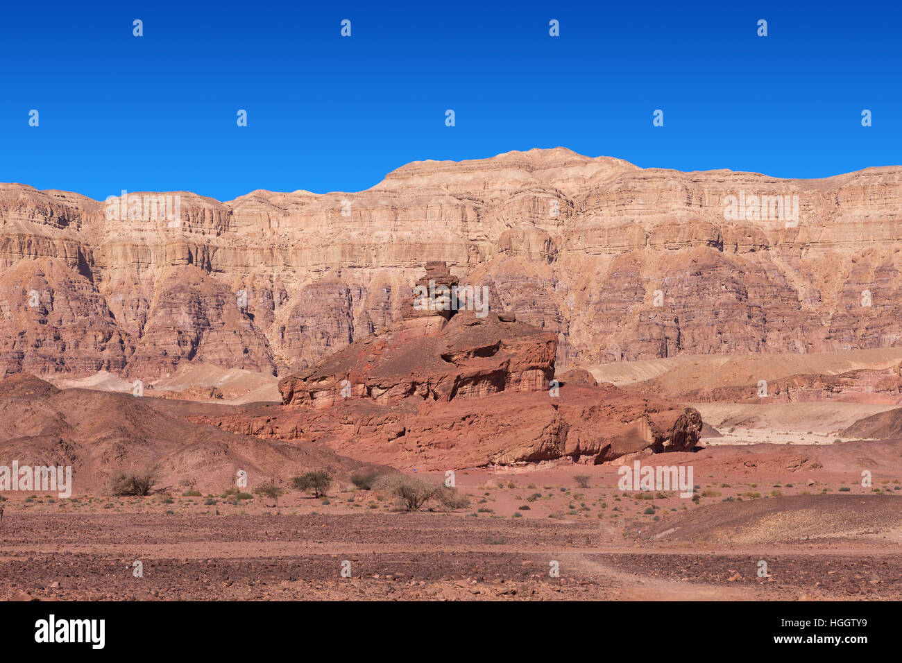 Timna park - Mount Screw with desert mountains and blue sky in the ...