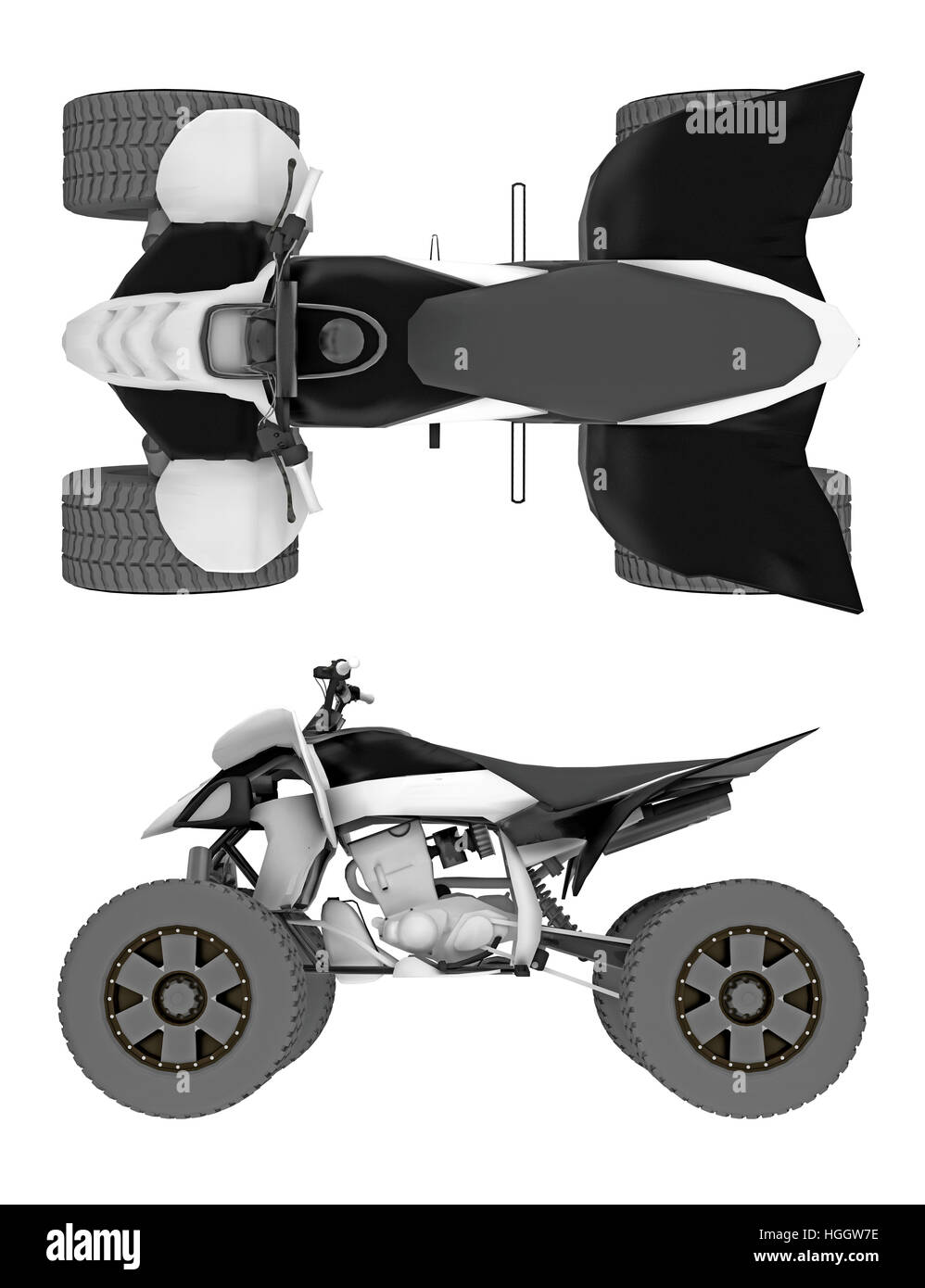 ATV isolated on white top and side view. 3d rendering Stock Photo - Alamy