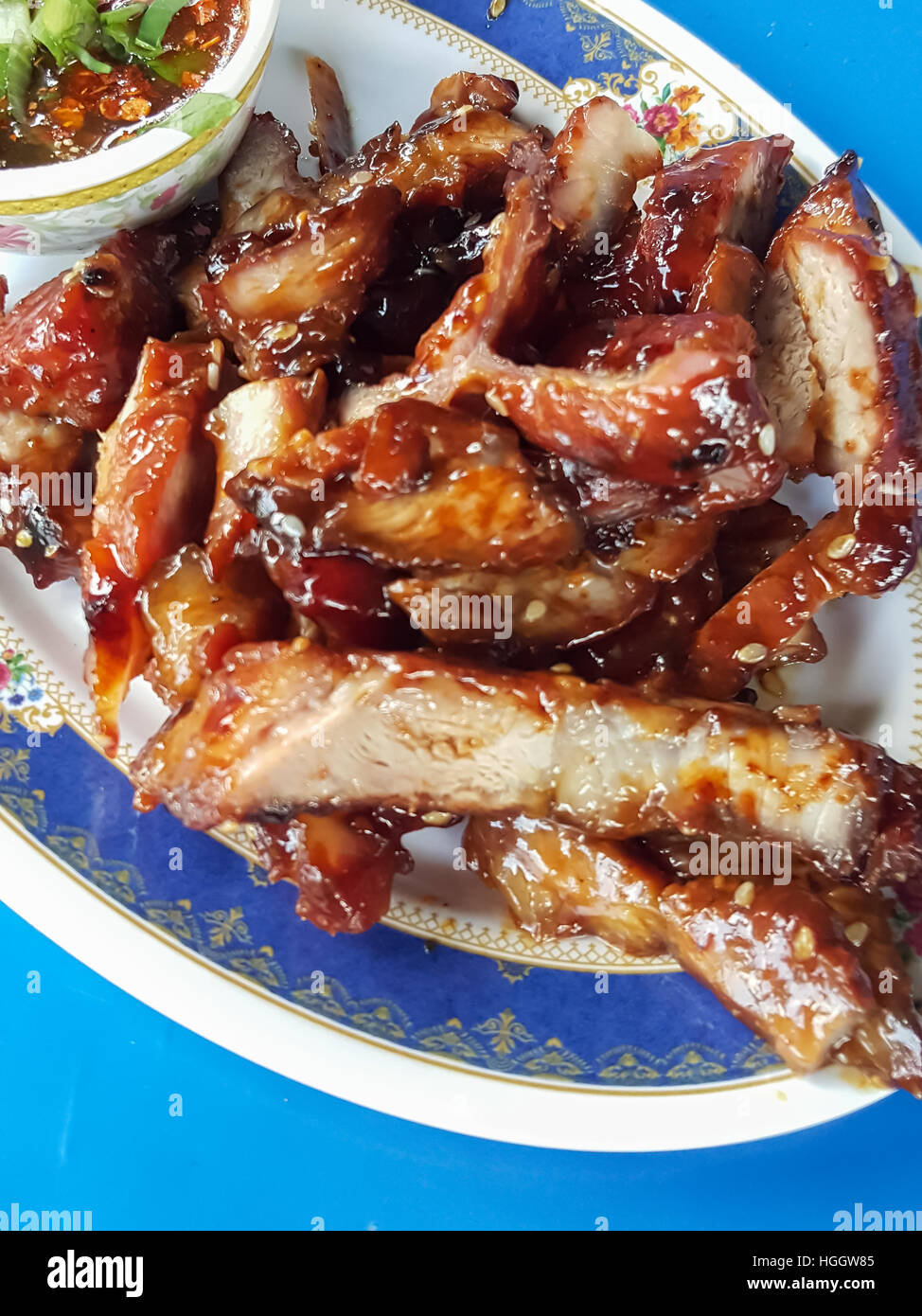 Thai food delicious:Grilled pork with spicy sauce"Kor Moo Yang with Nam ...