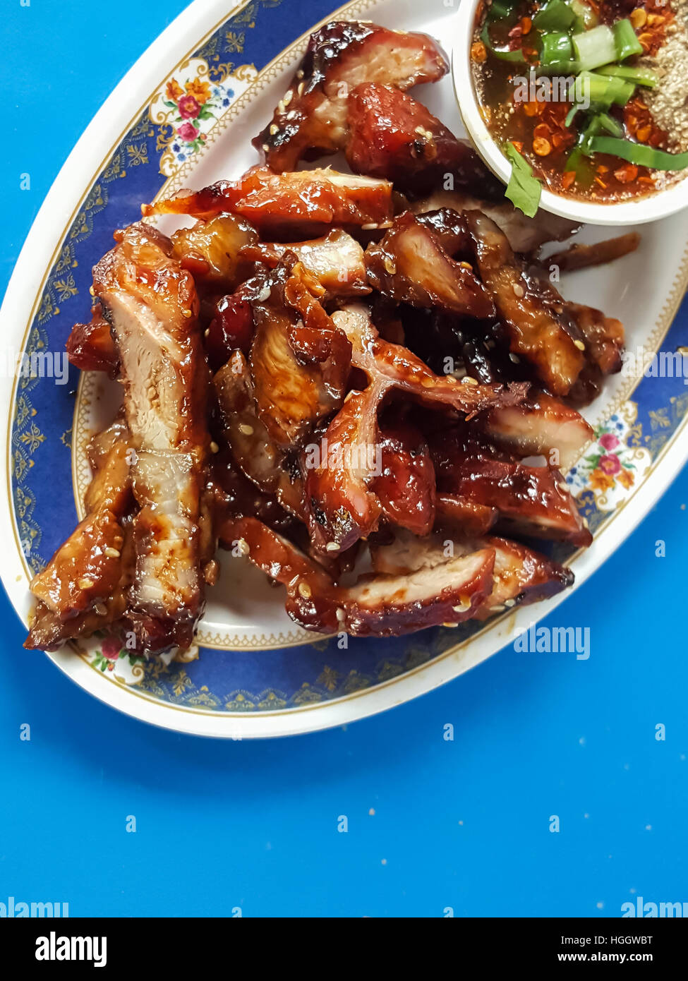 Thai food delicious:Grilled pork with spicy sauce"Kor Moo Yang with Nam ...