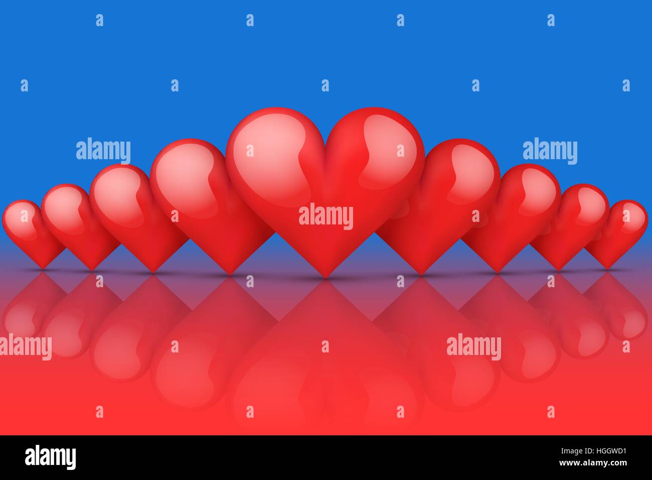 Realistic Red Romantic Hearts Background. Hot and Cold style. Card and ...