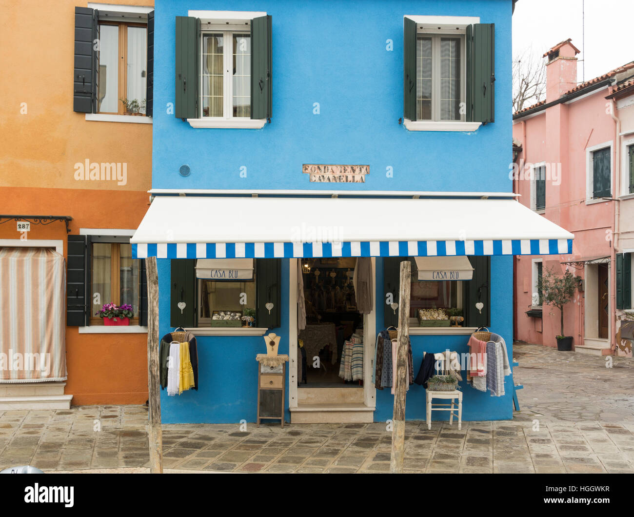 Pretty blue shop on the island of Burano, Venice, Italy Stock Photo - Alamy