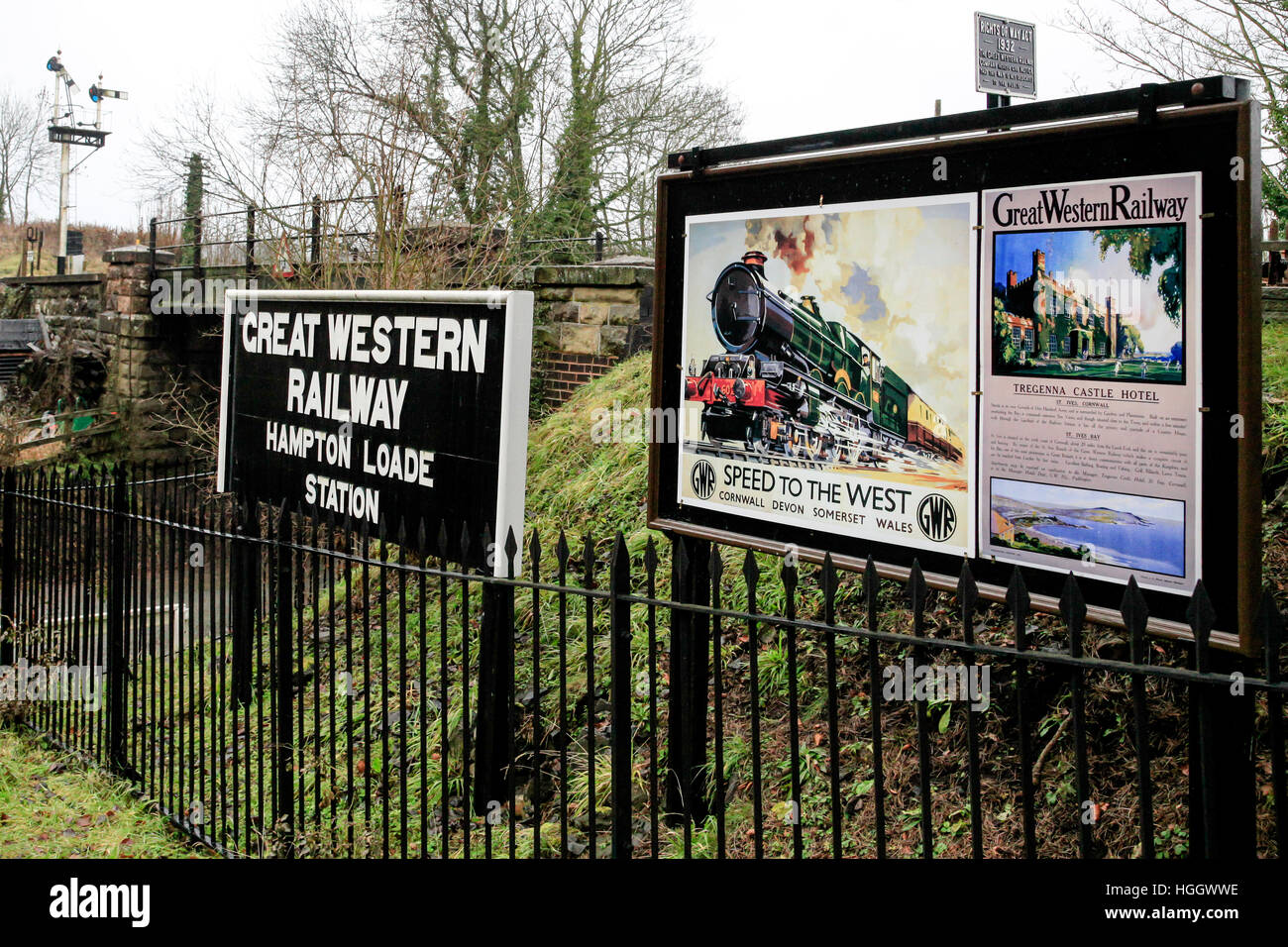Old travel signs at a heritage railway station on the Severn Valley ...