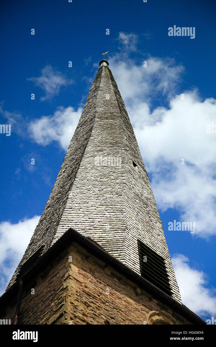 The famous twisted spire of 12th century St Mary's Church in Cleobury ...