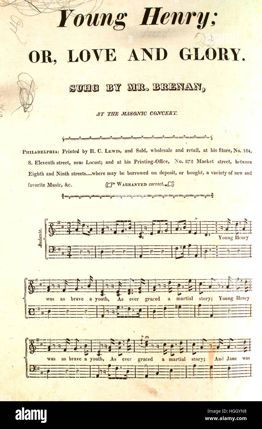 Sheet music cover image of the song '(1) Young Henry, or, Love and ...