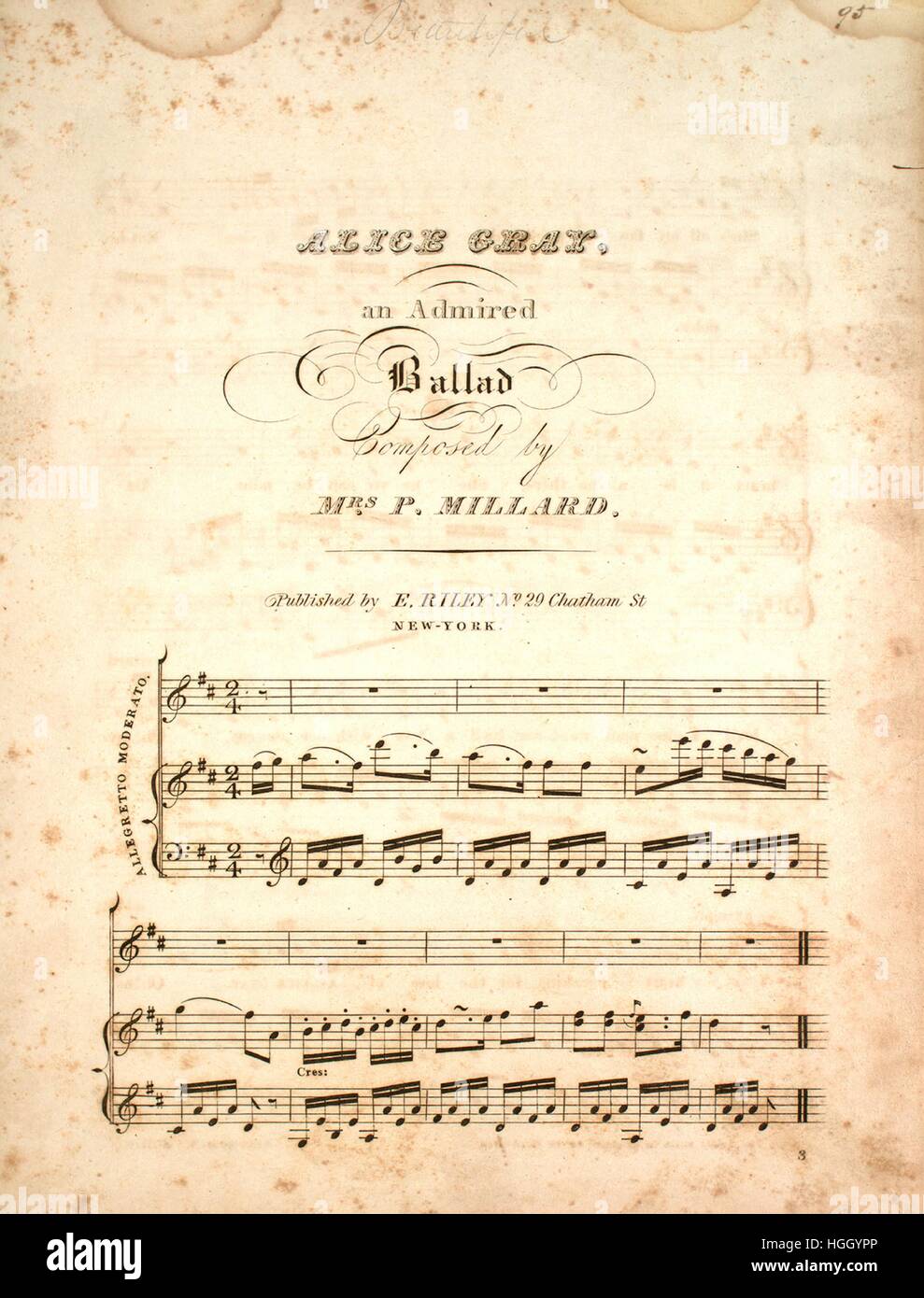 Sheet music cover image of the song 'Alice Gray An Admired Ballad ...