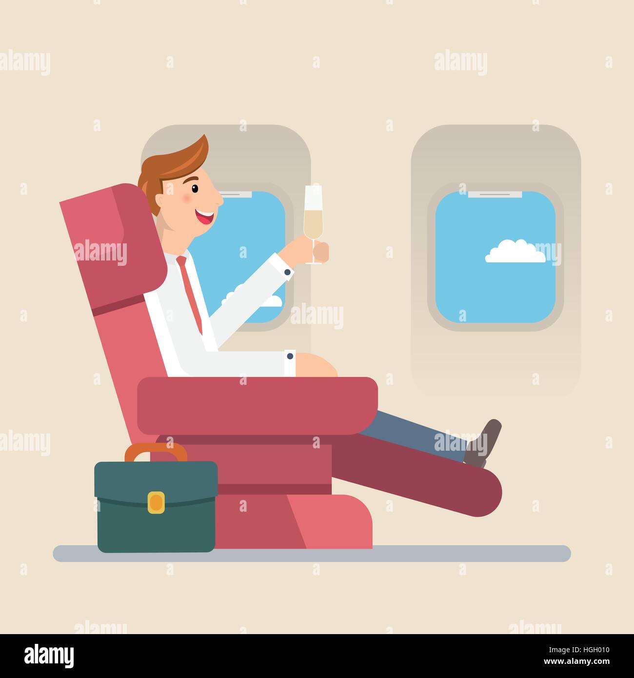 Businessman sitting in an airplane in business class Stock Vector Image ...