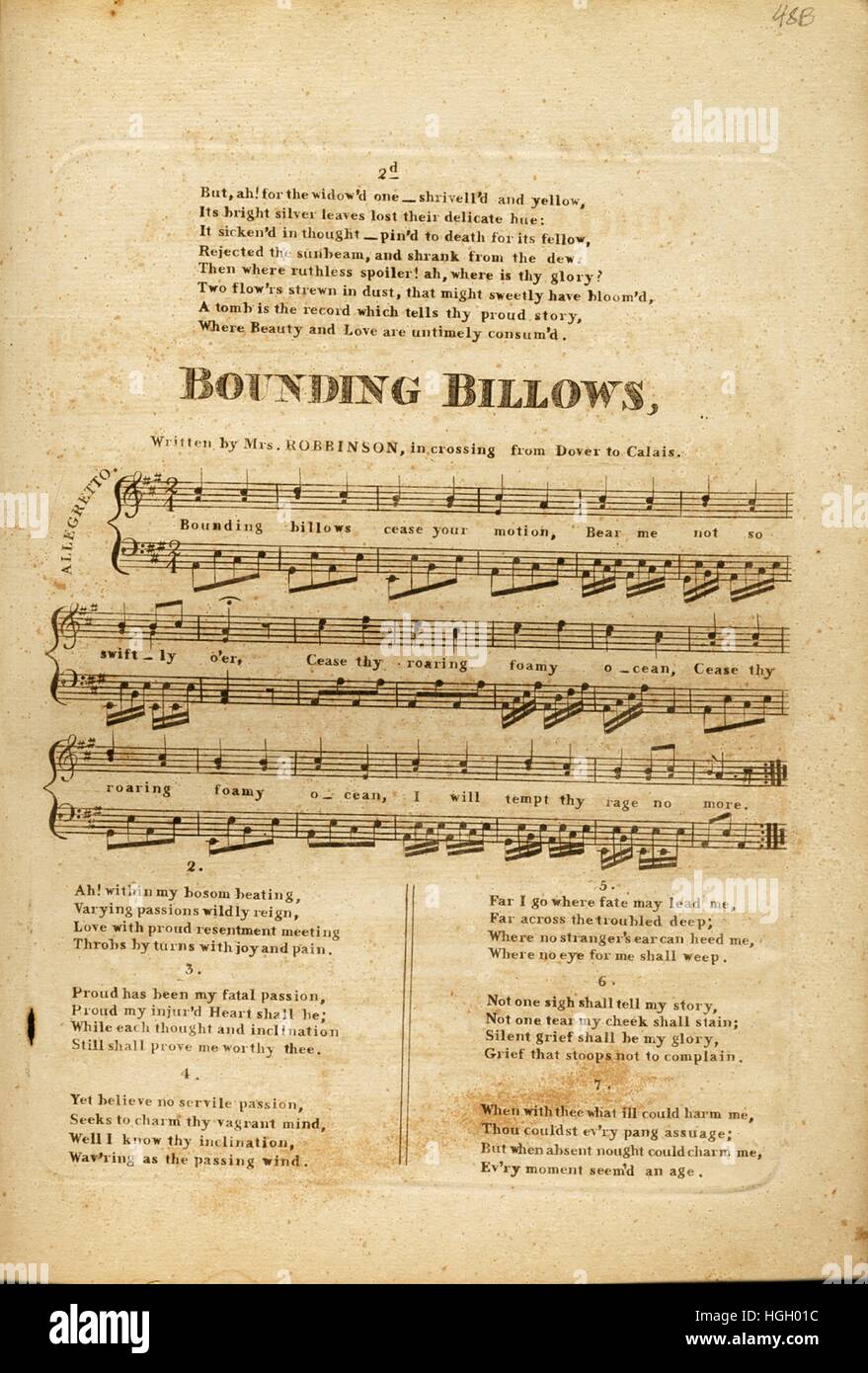 Sheet music cover image of the song 'Bounding Billows', with original ...