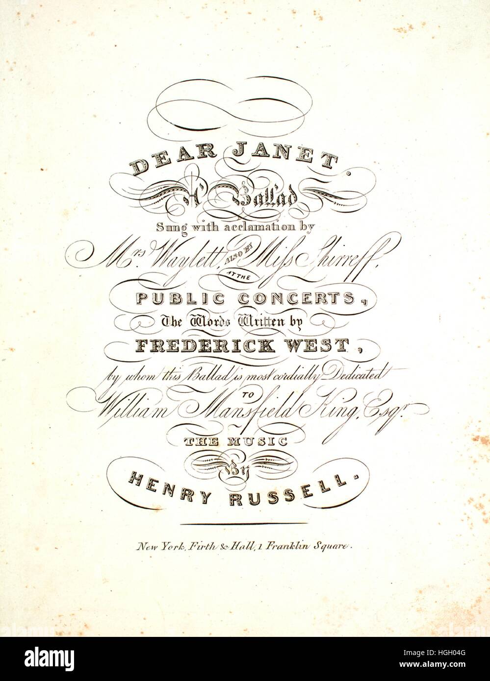 Sheet music cover image of the song 'Dear Janet A Ballad', with ...