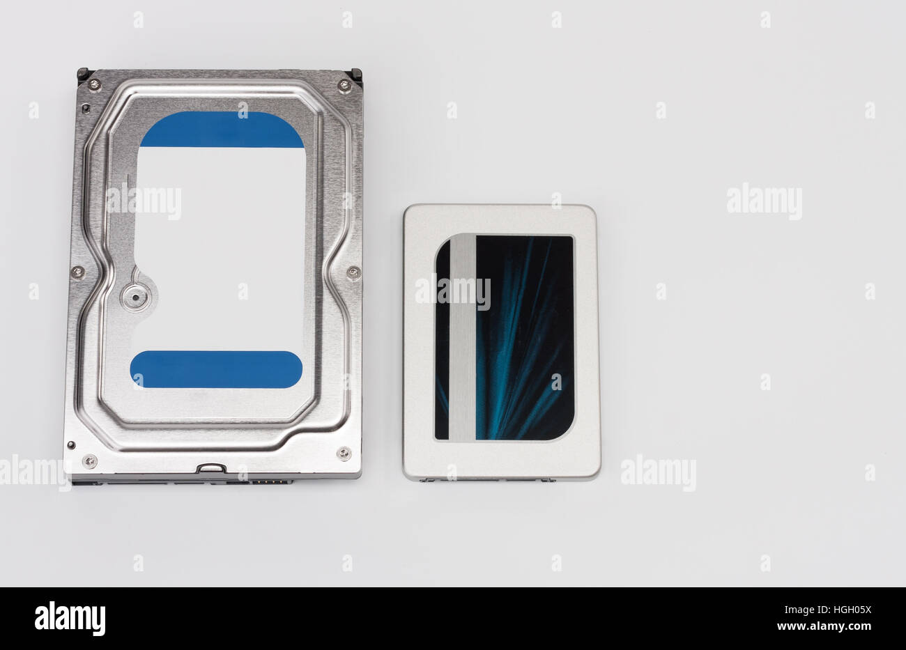 Internal desktop hard drive and solid state drive disk on white ...