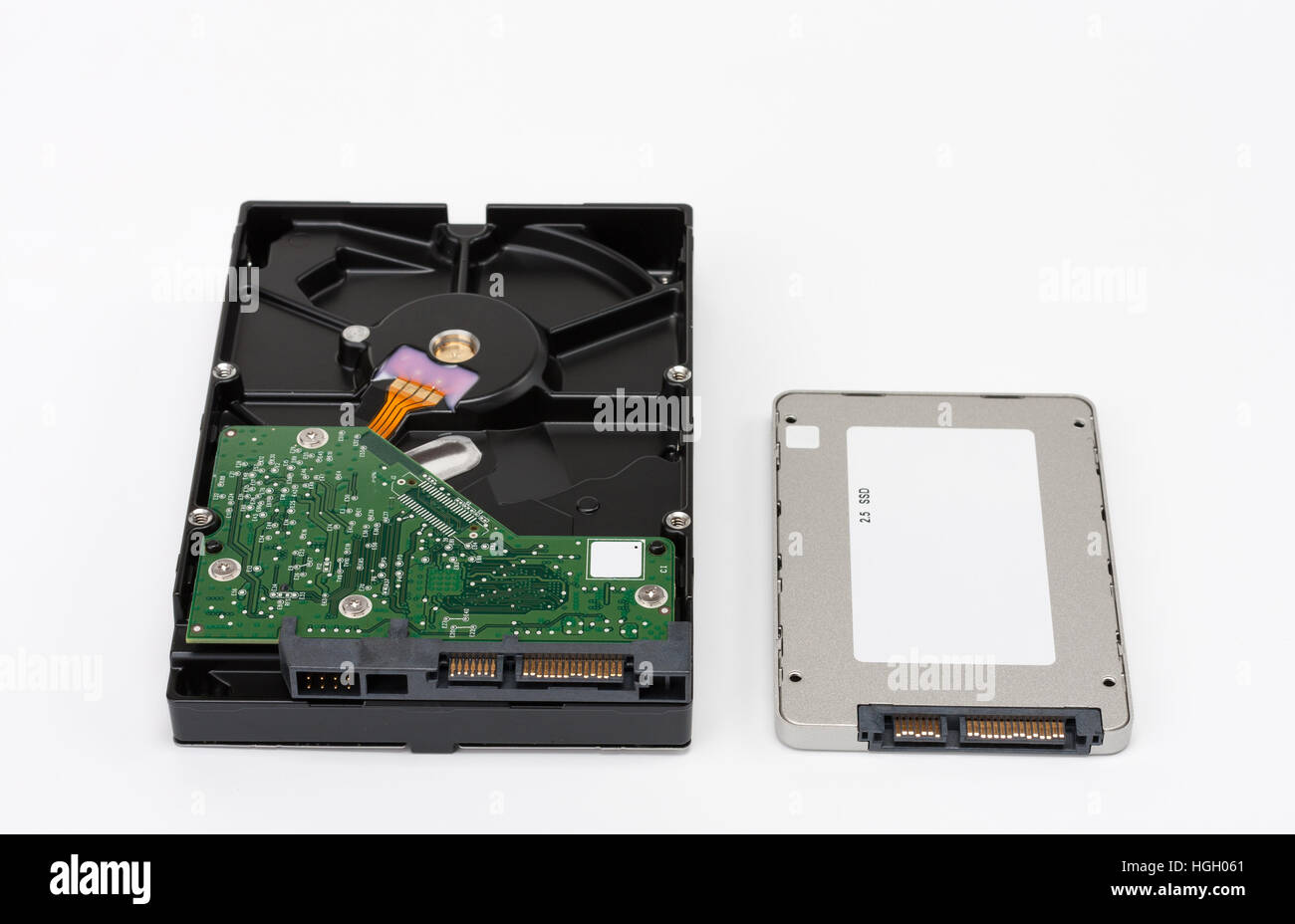 Internal desktop hard drive and solid state drive disk on white ...