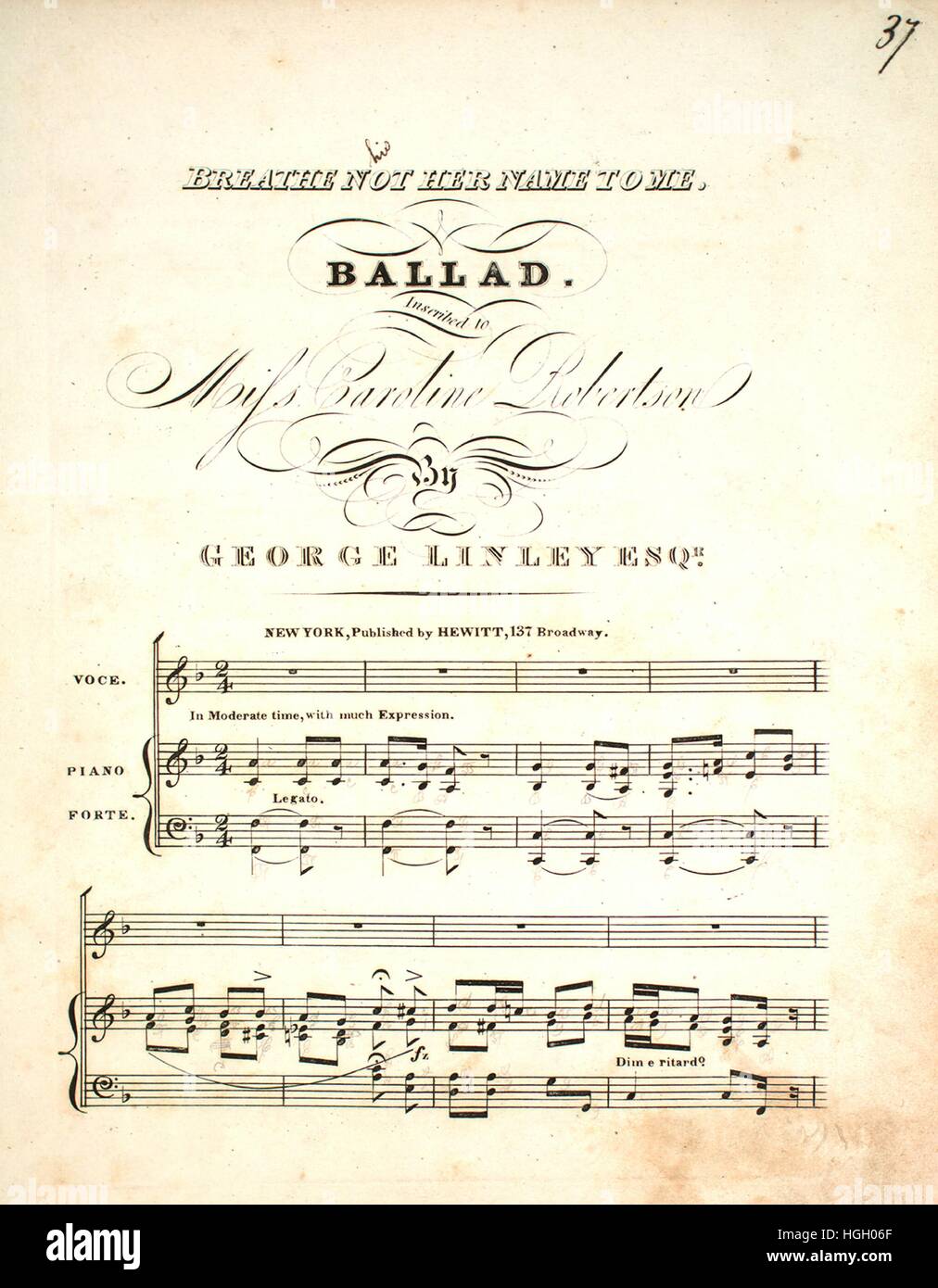 Sheet music cover image of the song 'Breathe Not Her Name To Me Ballad ...