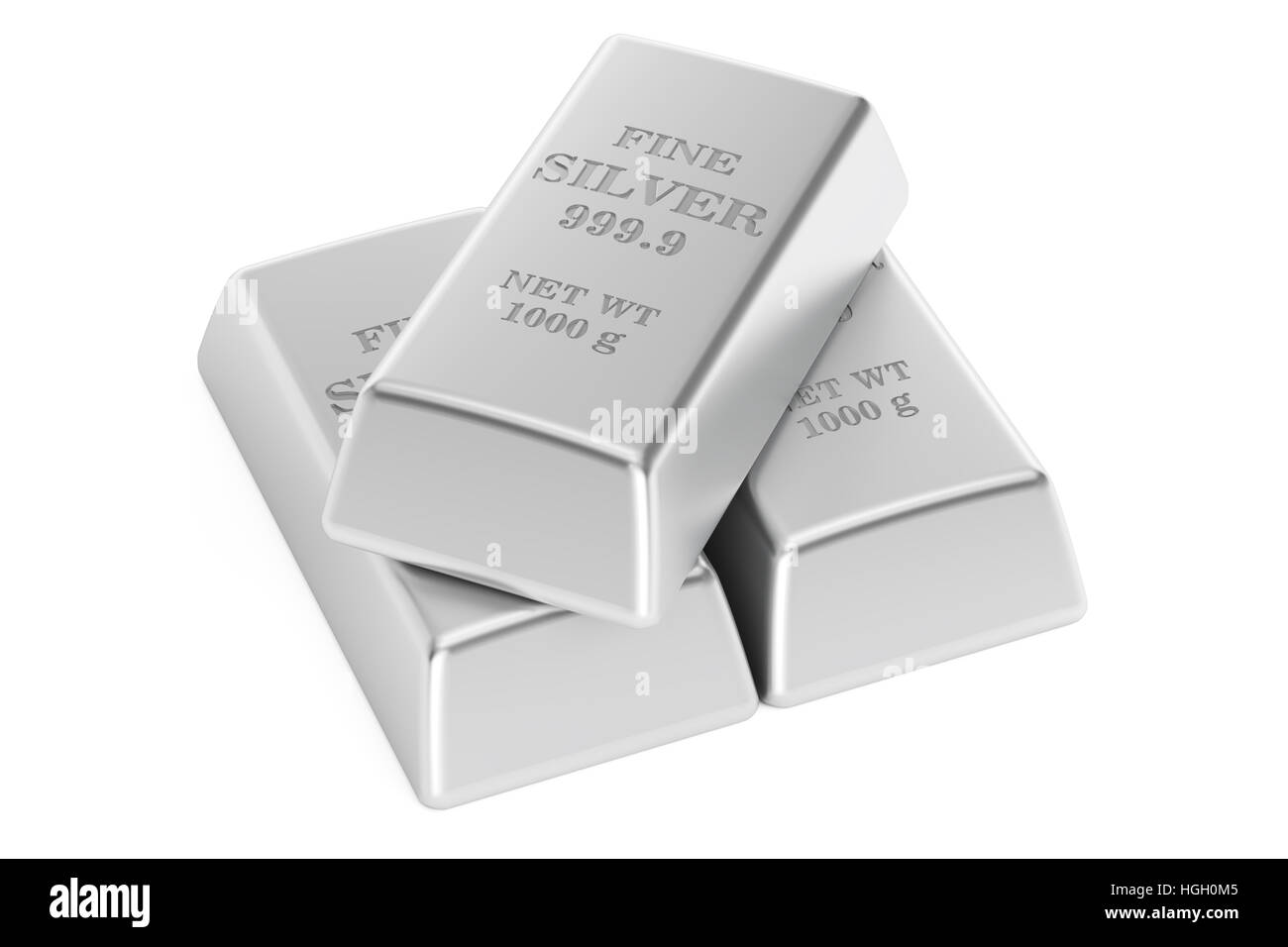 Set of silver bars, 3D rendering isolated on white background Stock ...