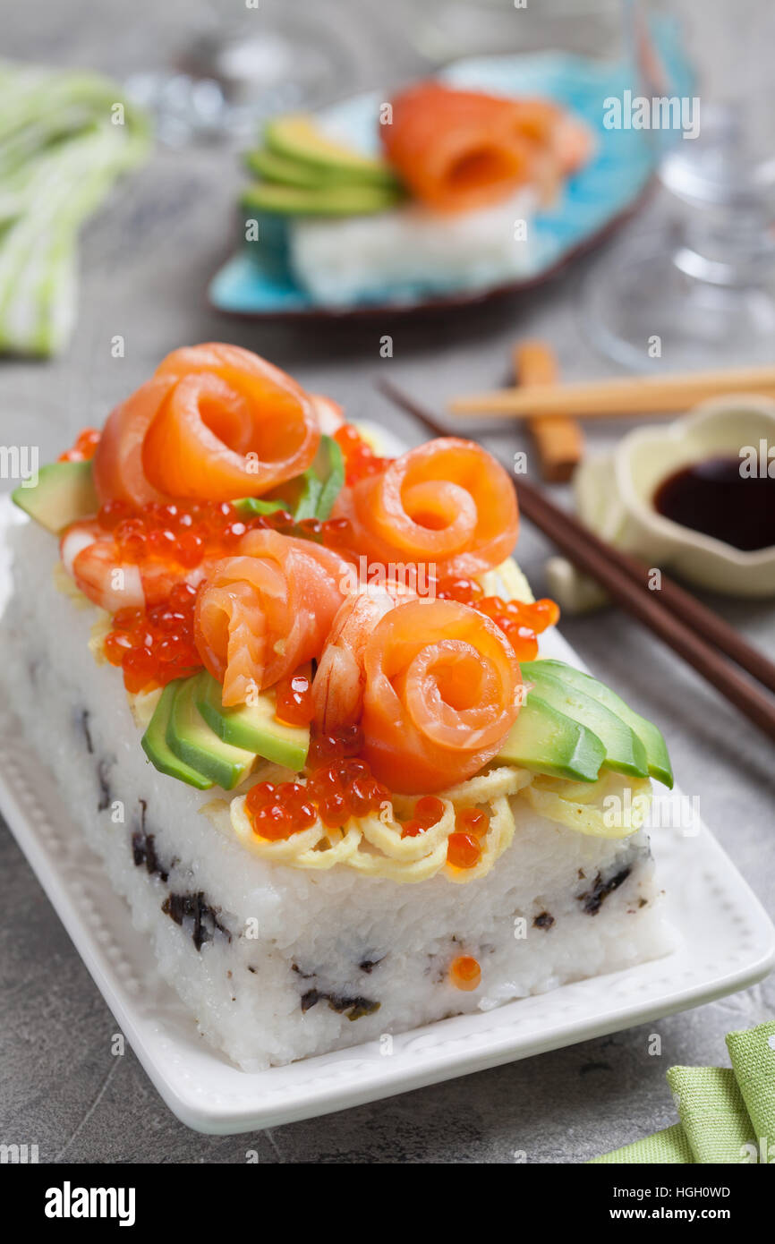 Salmon Sushi Cake Stock Photo - Alamy