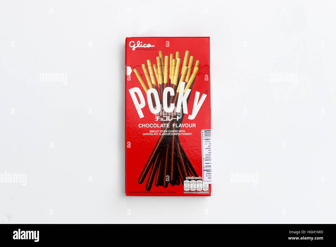 Close up of Pocky Chocolate flavour covered biscuit isolated against ...