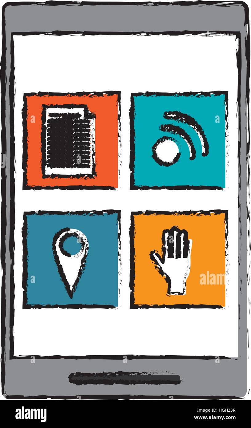 drawing smartphone social media connection Stock Vector Image & Art - Alamy