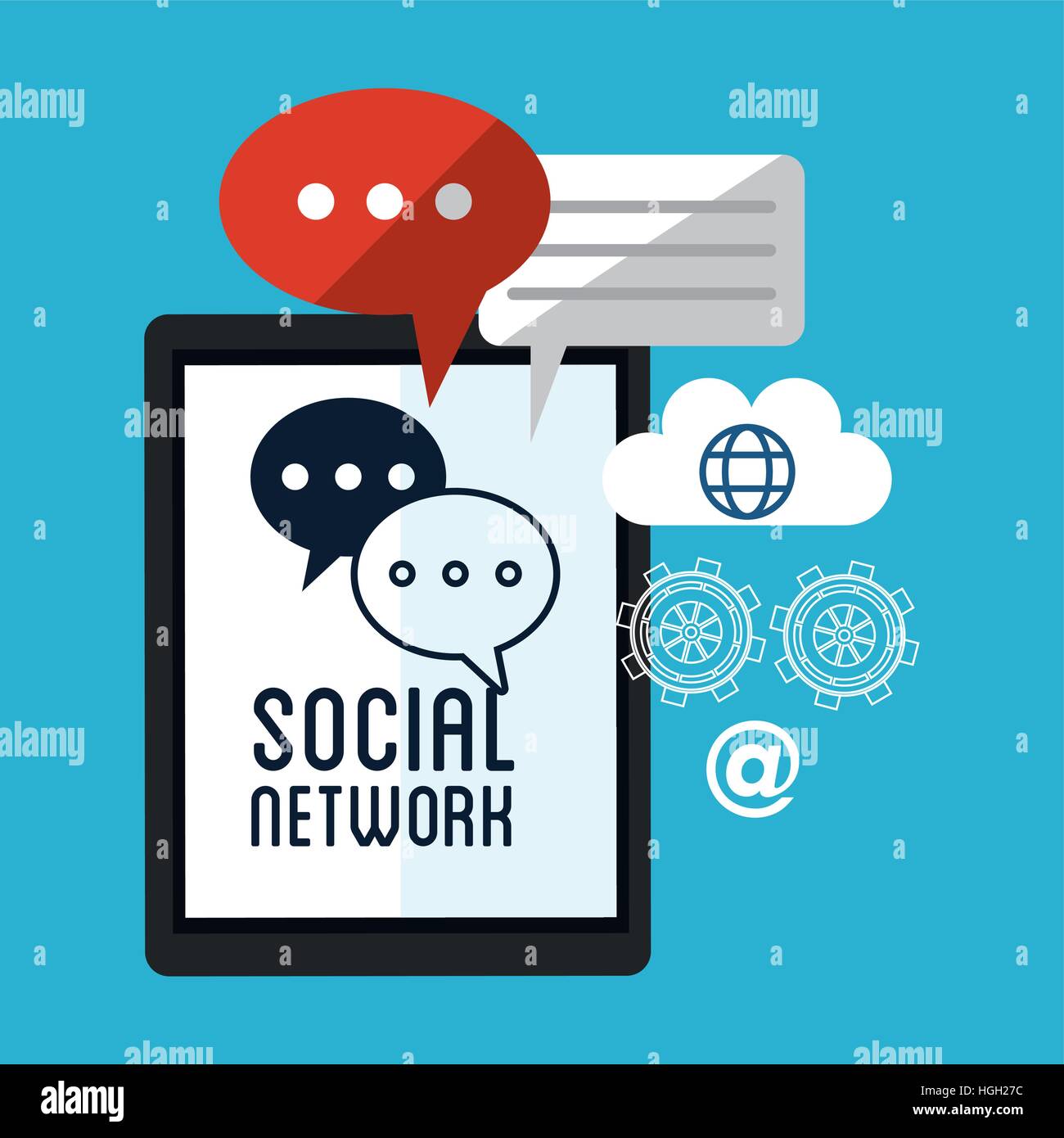 smartphone social network message chat cloud globe gear Stock Vector ...