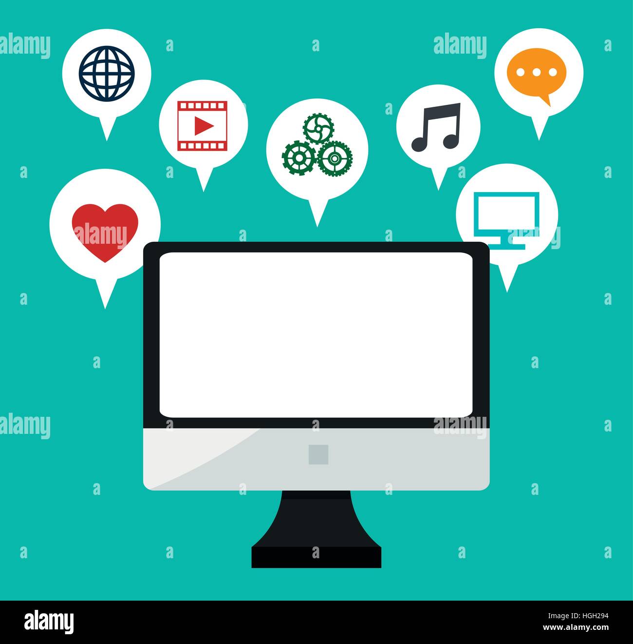 computer monitor social media bubbles icons Stock Vector Image & Art ...