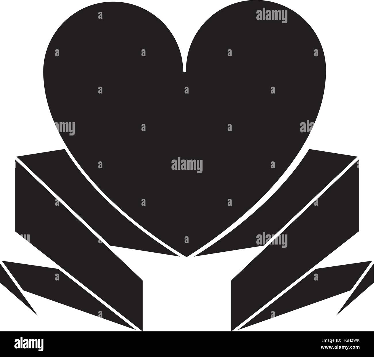 silhouette love heart with ribbon decoration Stock Vector Image & Art ...