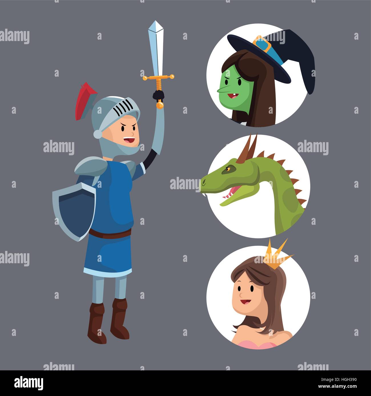 knight sword shield princess dragon witch Stock Vector Image & Art - Alamy