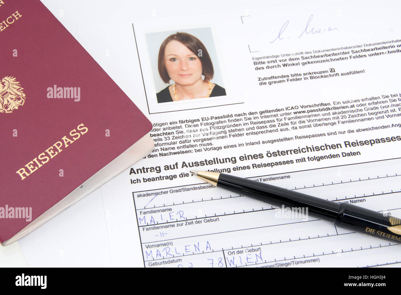 Application for an Austrian passport Stock Photo - Alamy