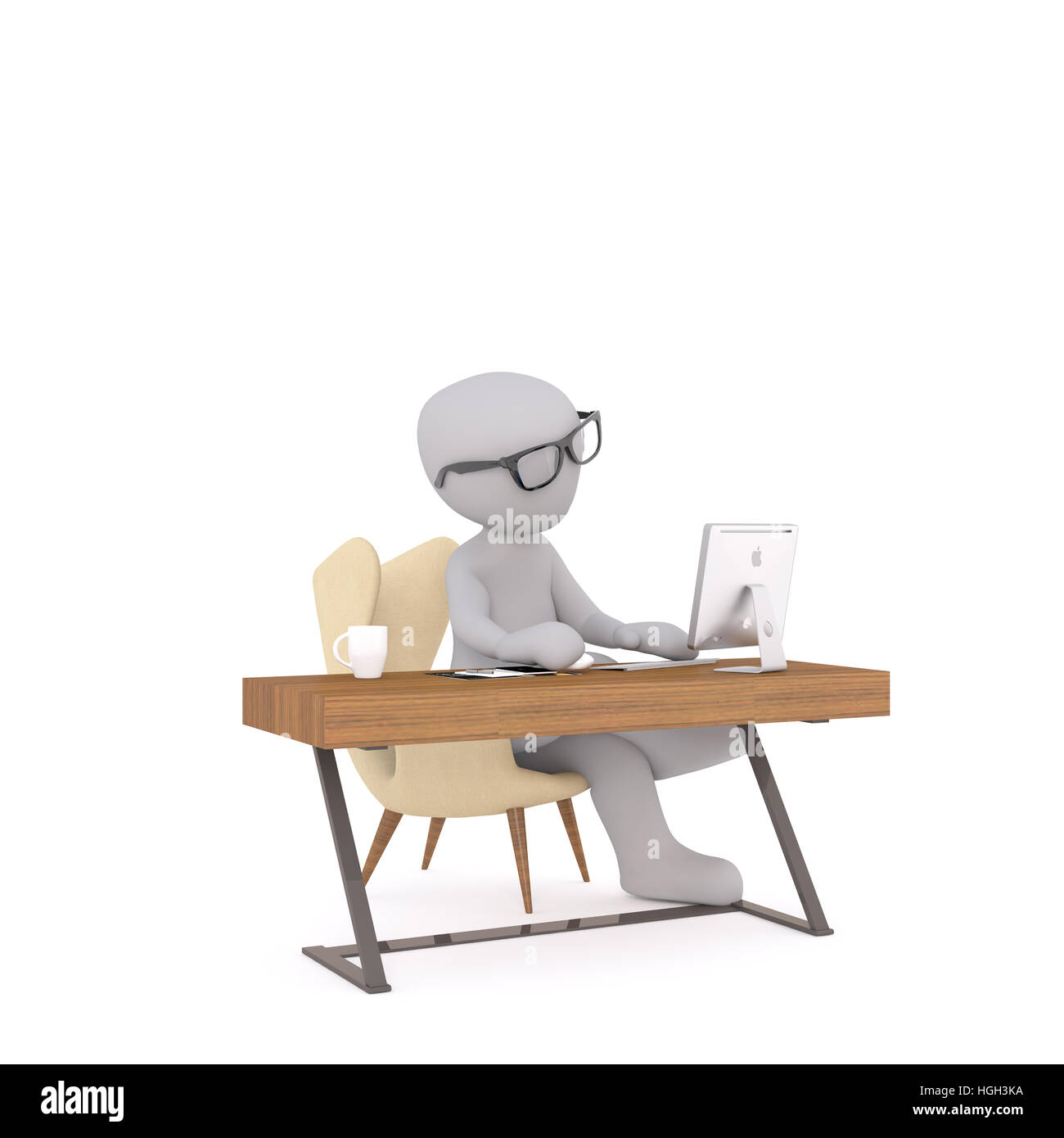 Faceless character wearing glasses sitting in armchair at the office ...