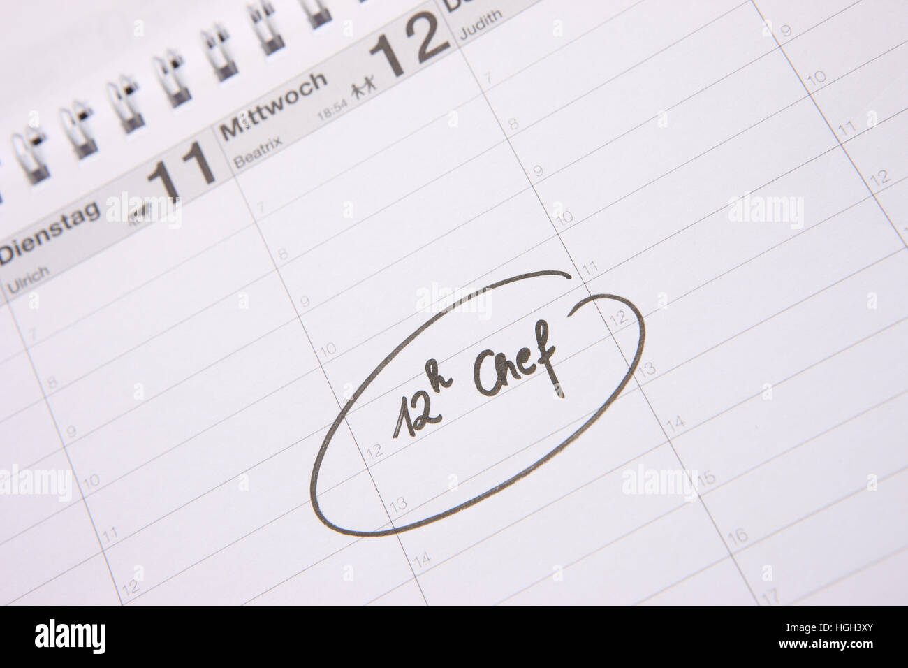 Calendar notice, meeting with the boss Stock Photo - Alamy