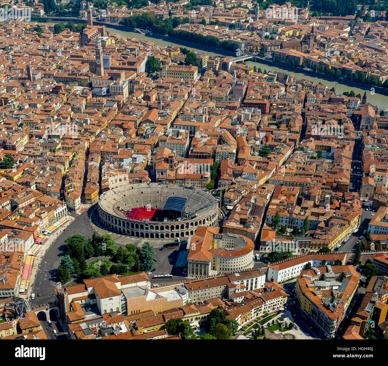 City view, city centre with Arena di Verona, Adige River, Province of ...