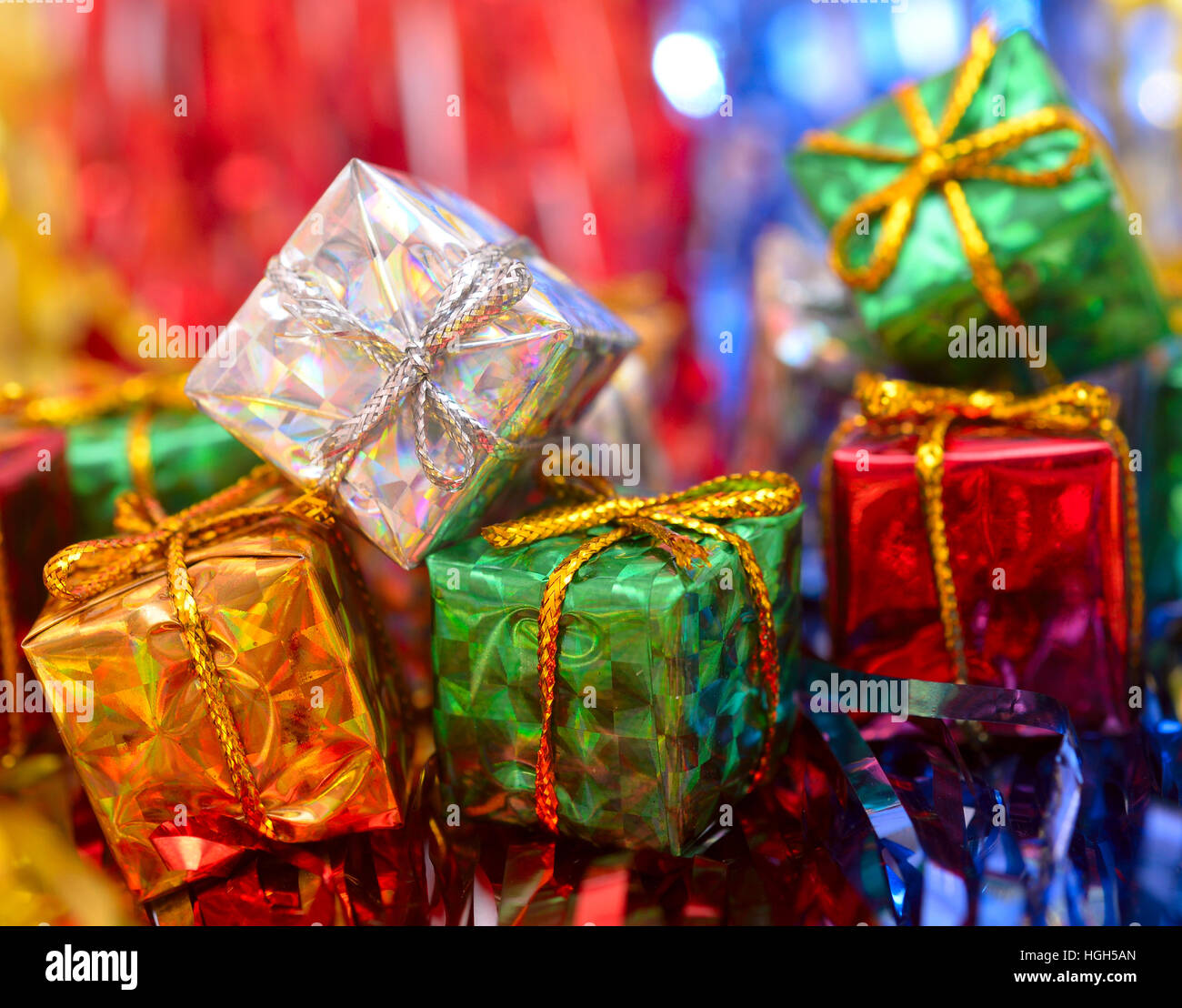 bright colorful gift boxes closeup Stock Photo - Alamy