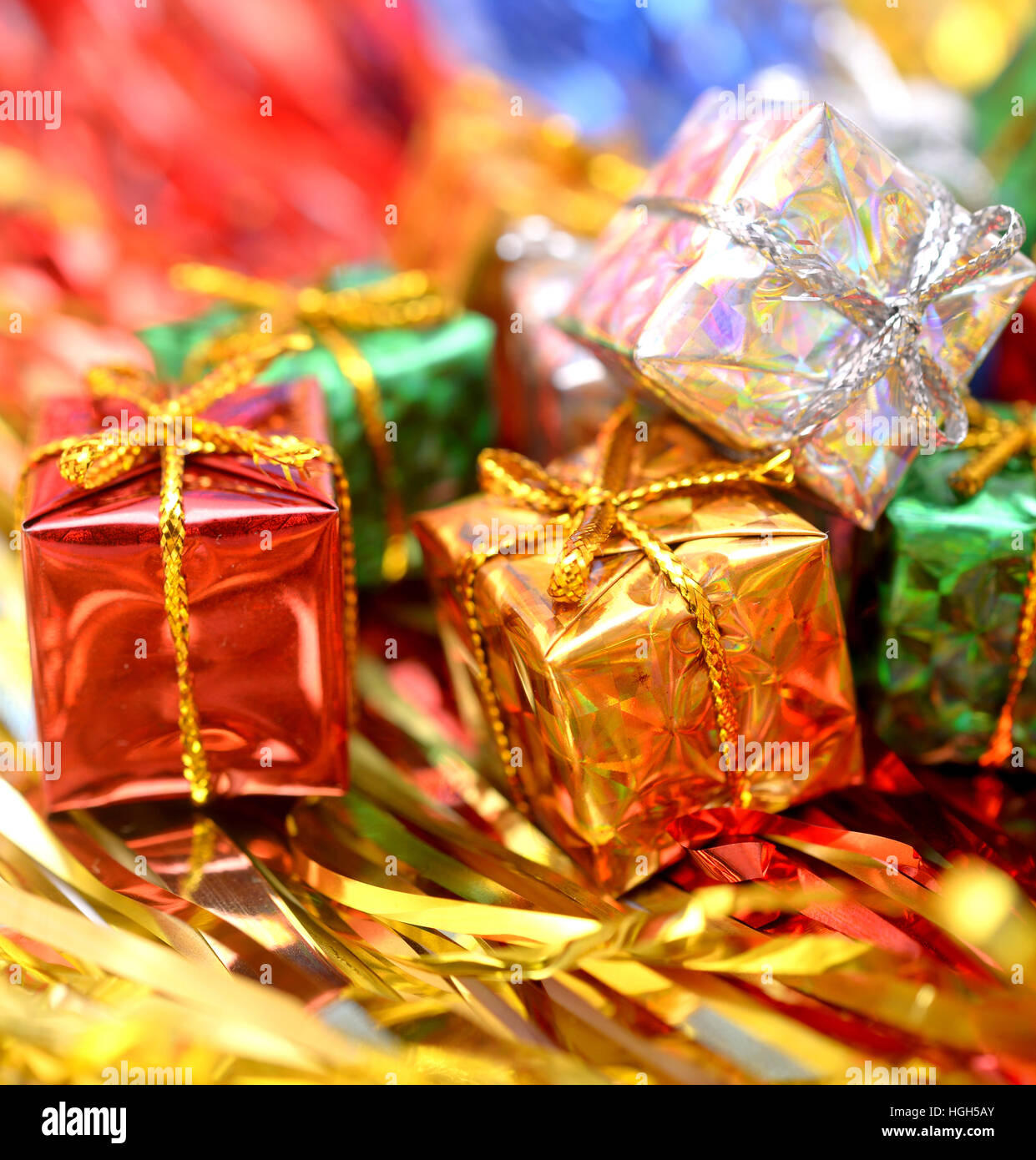 bright colorful gift boxes closeup Stock Photo - Alamy