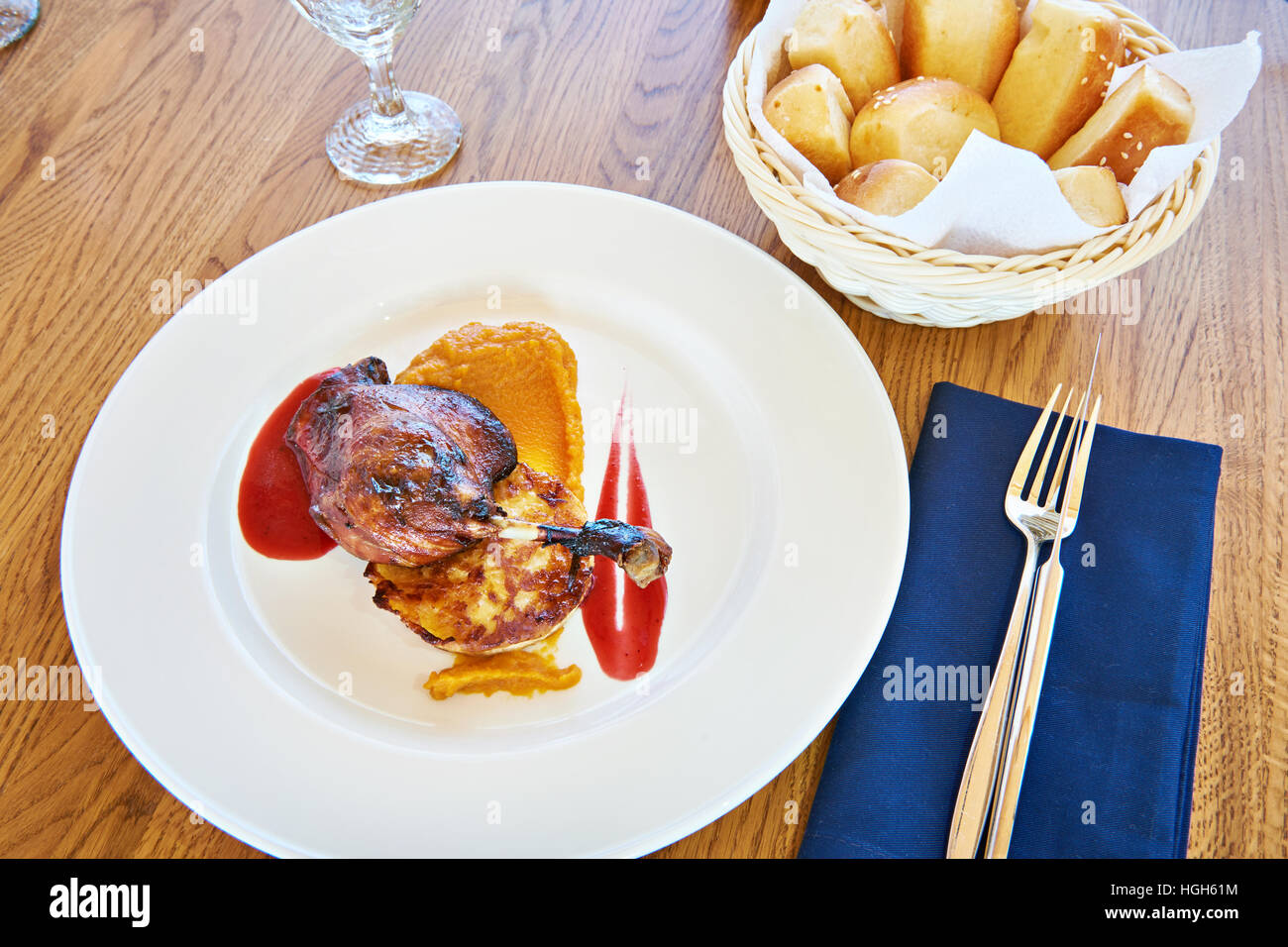 Roasted duck thigh with vegetable cutlet with sauce Stock Photo - Alamy
