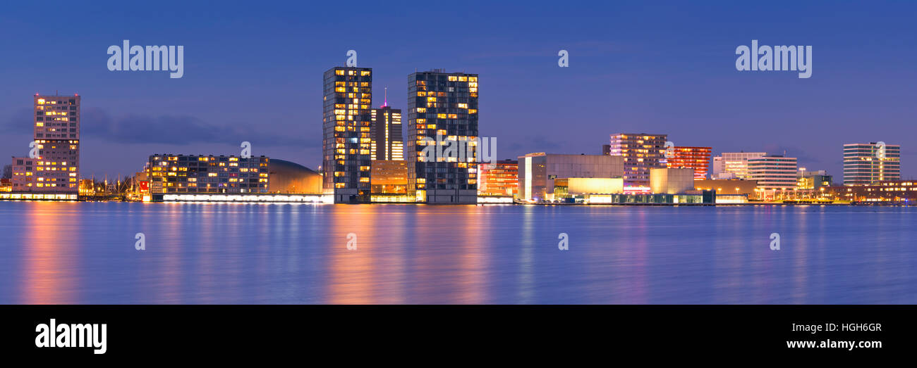 The skyline of the city of Almere in The Netherlands, photographed from ...