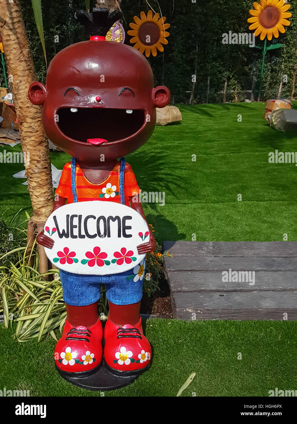 close up,Happy dolls for garden decoration have greeting"welcome Stock ...