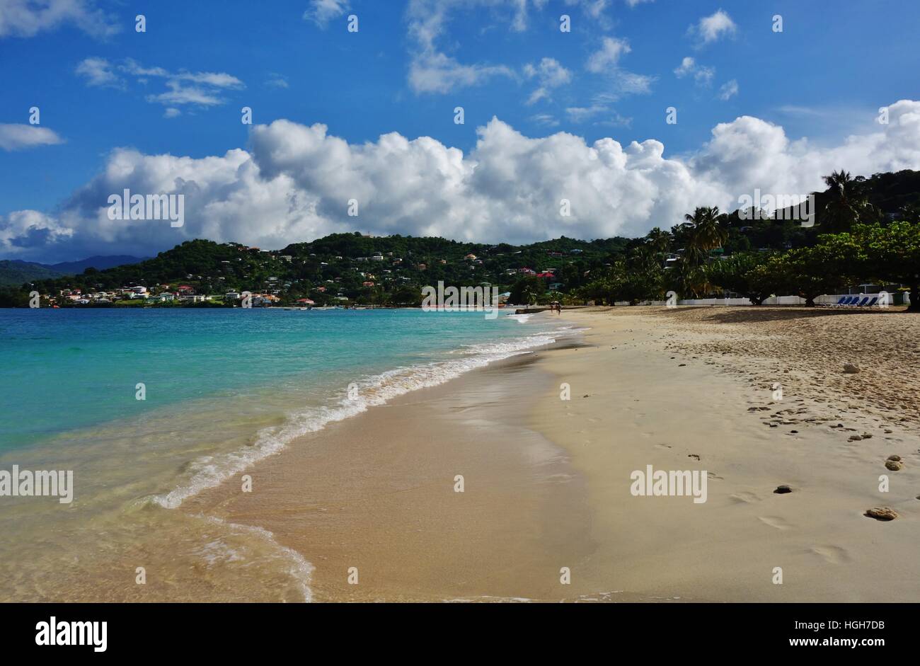 The two mile long Grand Anse beach in the Caribbean island country of ...