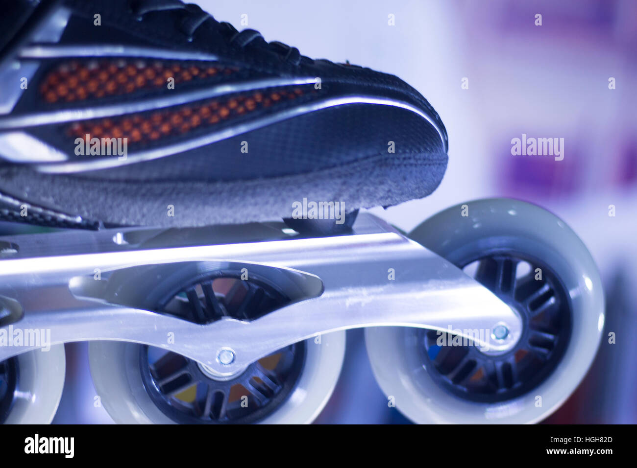 Freestyle inline skates boots and wheels in retail store shop window ...