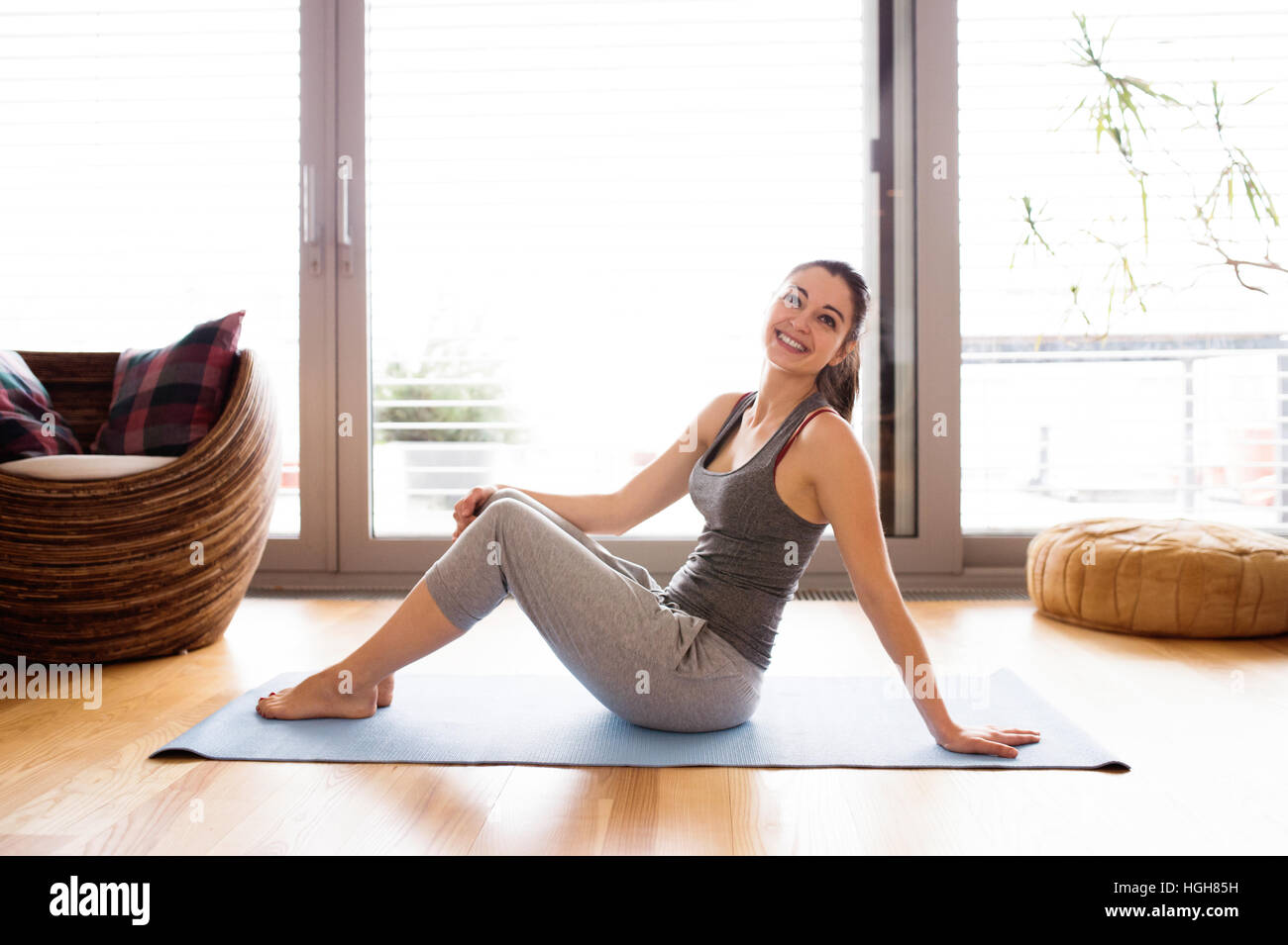 Woman exercising at home hi-res stock photography and images - Alamy