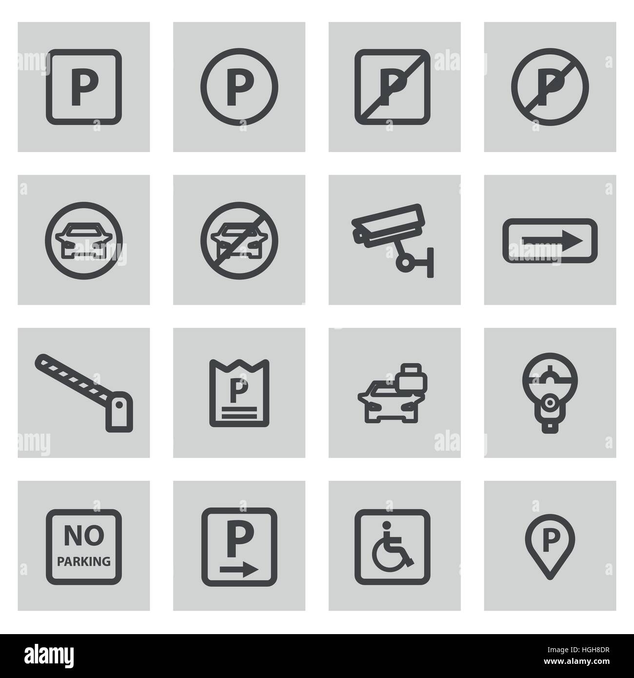 Vector line parking icons set on grey background Stock Vector Image ...
