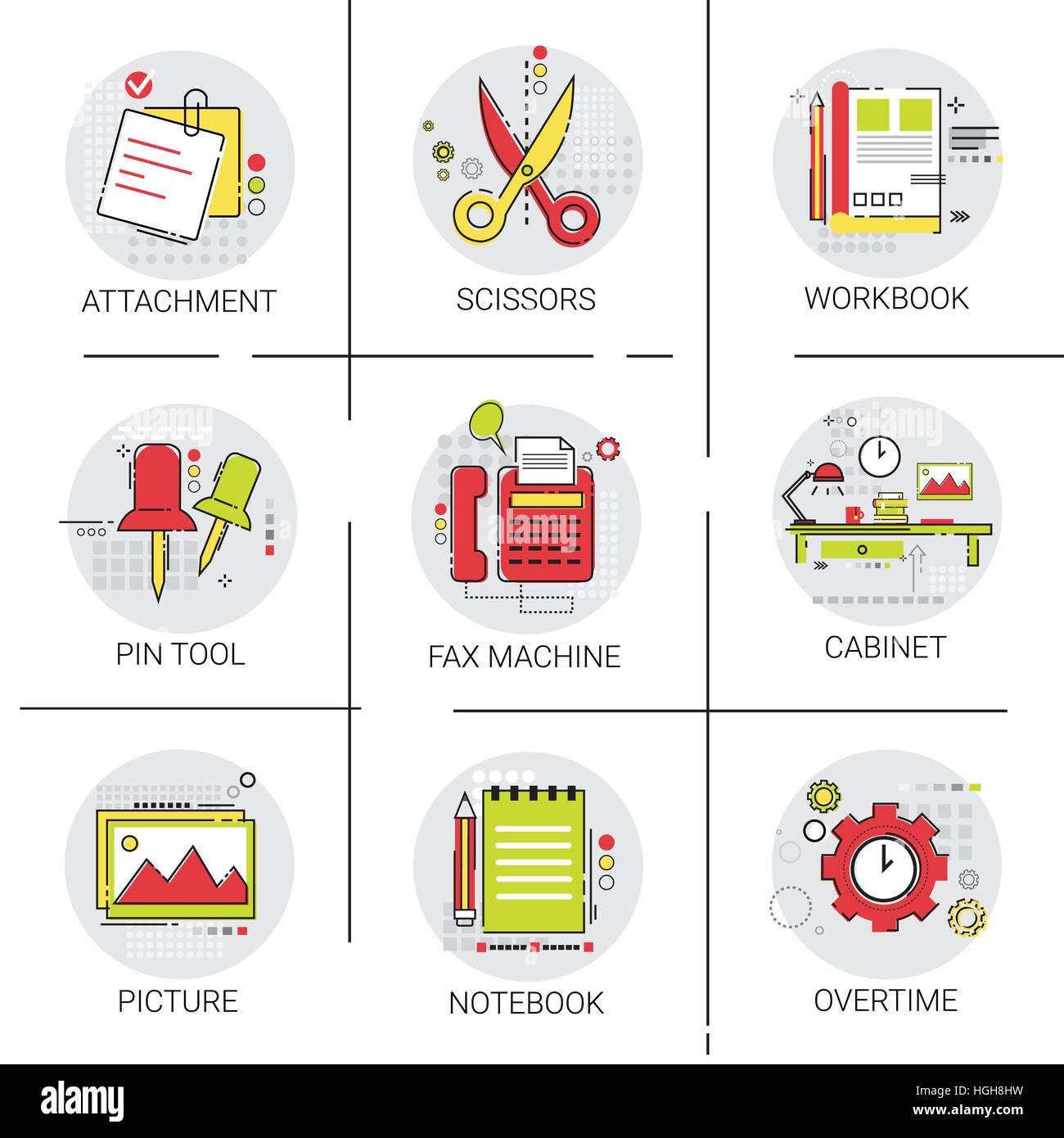 Cabinet Workplace Desk Workspace Office Equipment Icon Set Stock Vector ...
