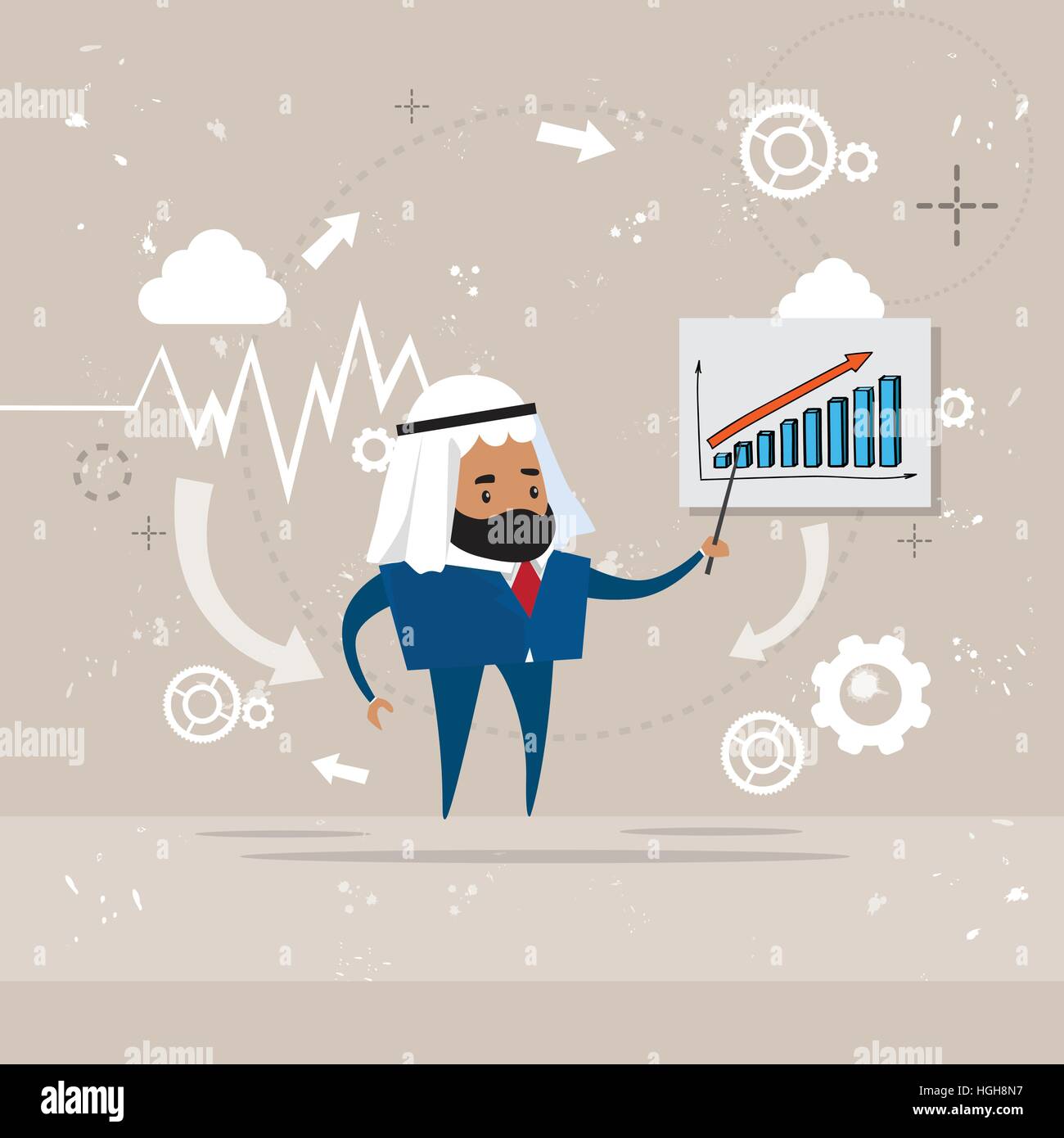 Arab Business Man Showing Finance Chart Graph Report Stock Vector Image ...