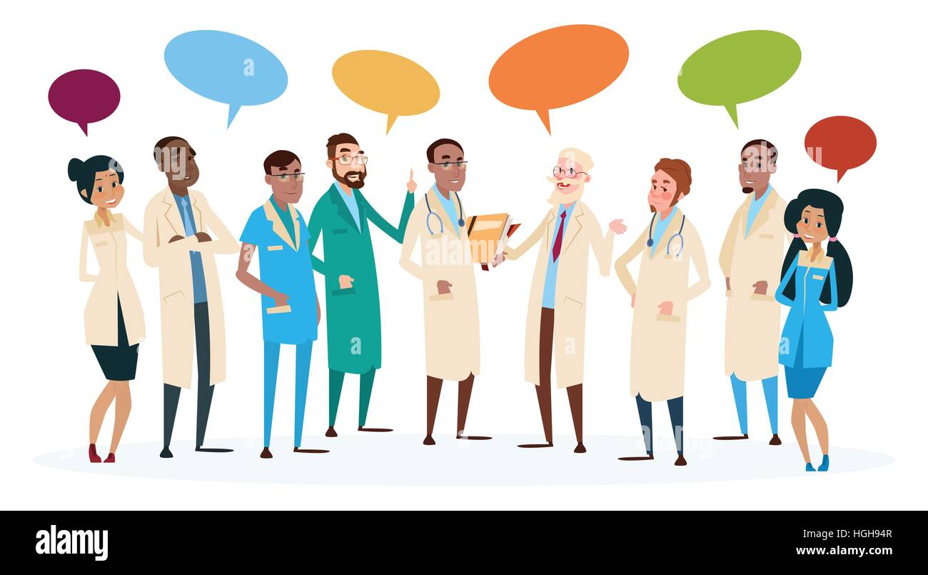 Group Medial Doctors Team Hospital Stuff With Chat Box Stock Vector ...