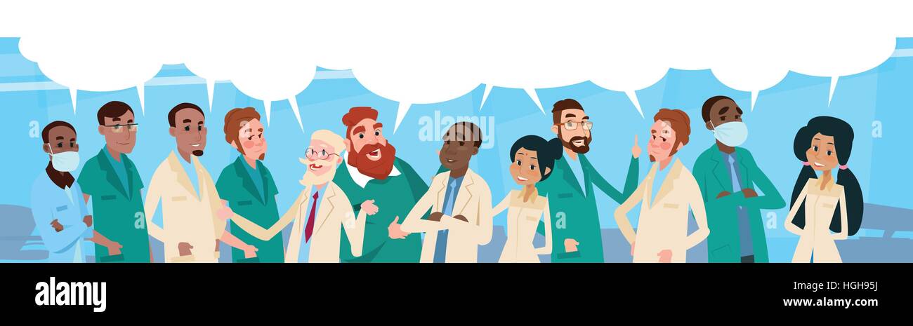 Group Medial Doctors Team Hospital Stuff With Chat Box Stock Vector ...