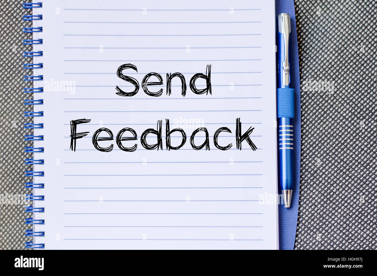 Send feedback text concept write on notebook Stock Photo - Alamy