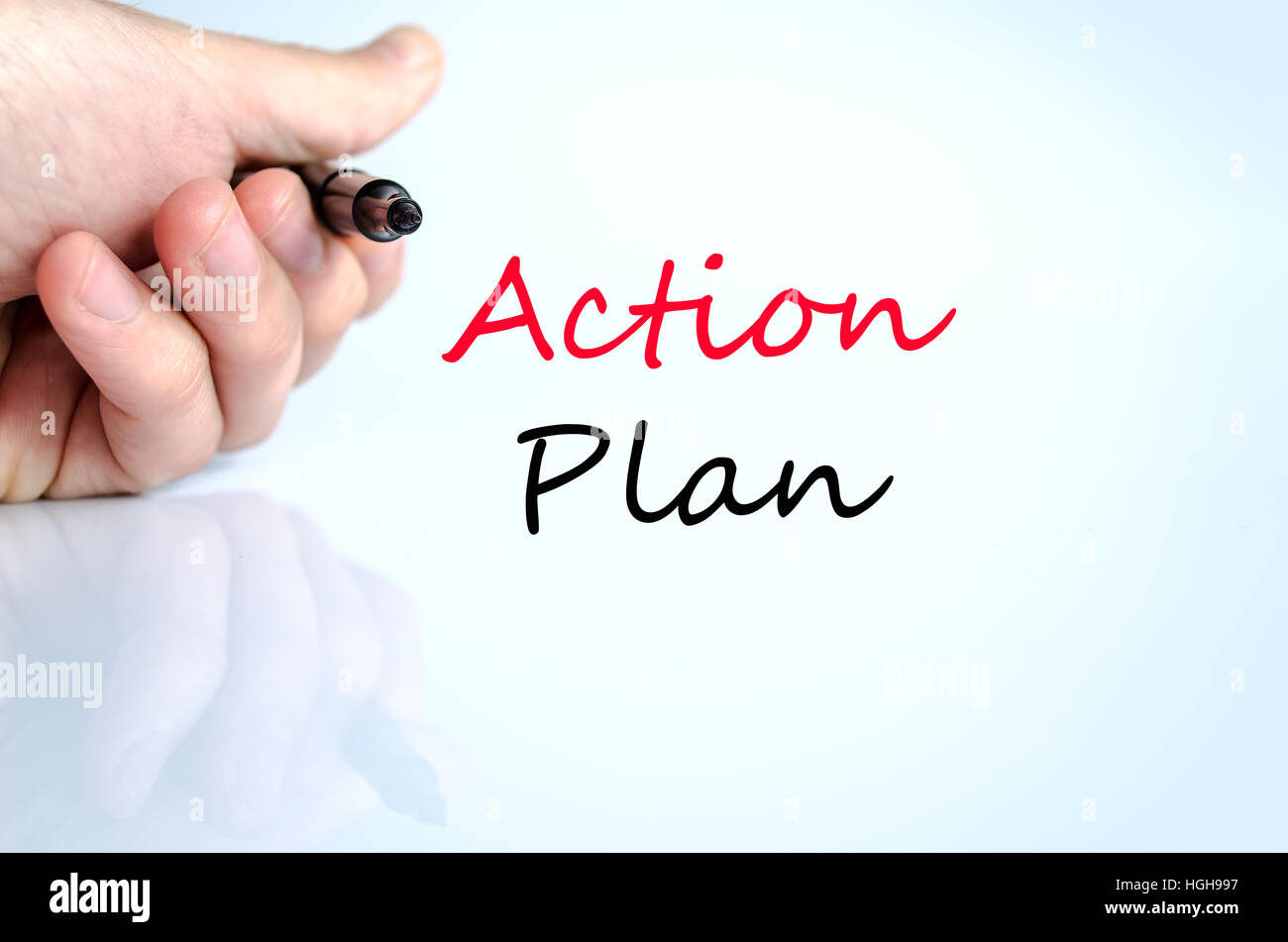 Action plan text concept isolated over white background Stock Photo - Alamy