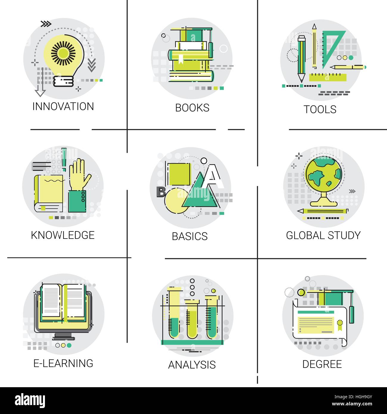Knowledge Elearning Degree University Education Online Icon Set Stock ...