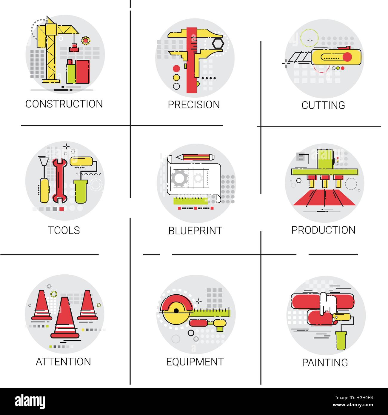 Industrial Icon Set Building Project Construction Renovation Toolbox ...