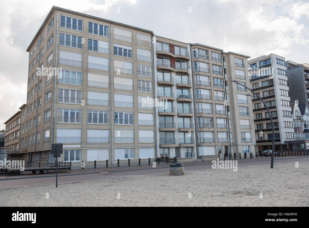 Architecture in Koksijde from the beach of the North Sea Stock Photo ...