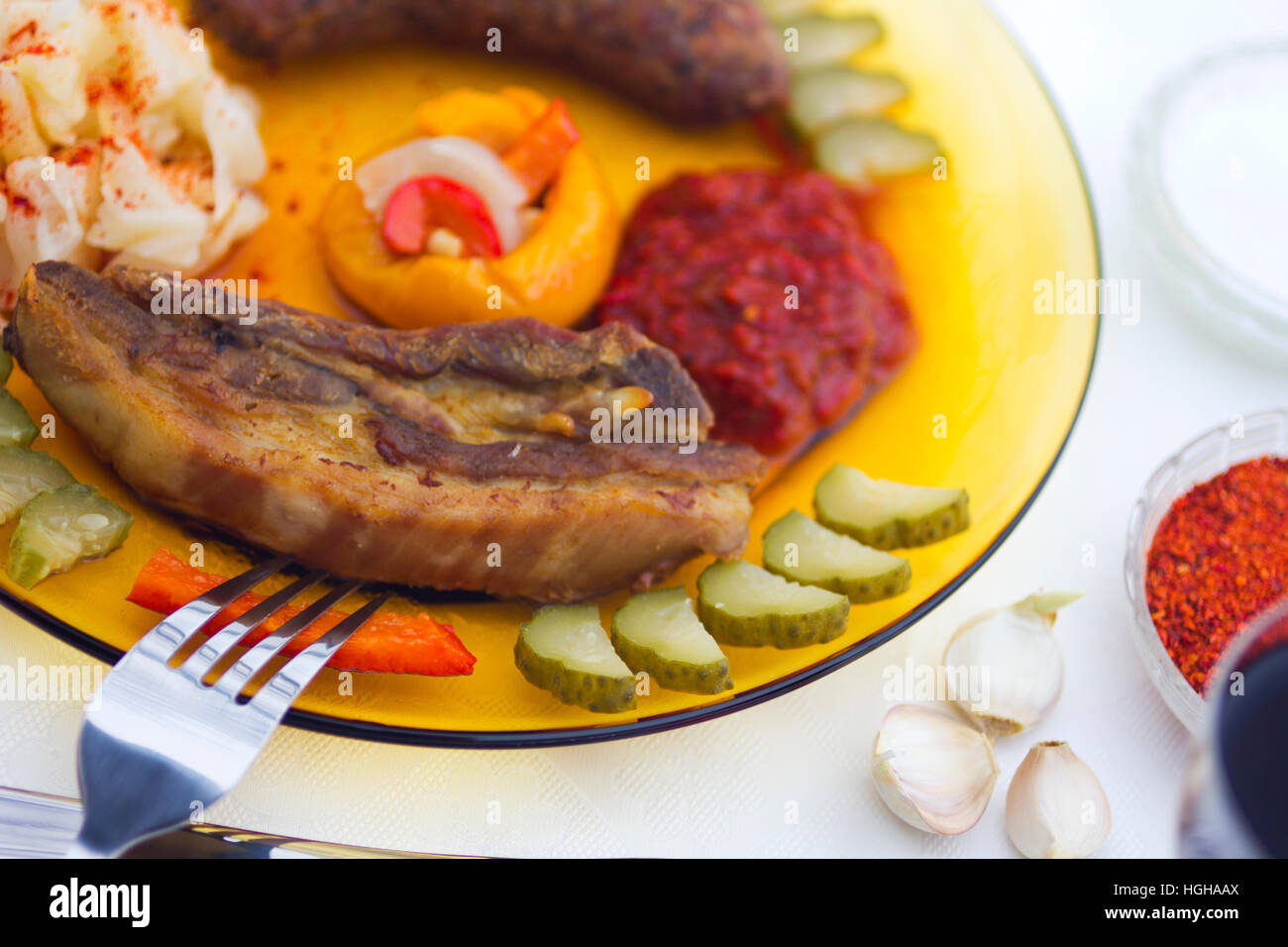 Delicious food in restaurant closeup Stock Photo - Alamy